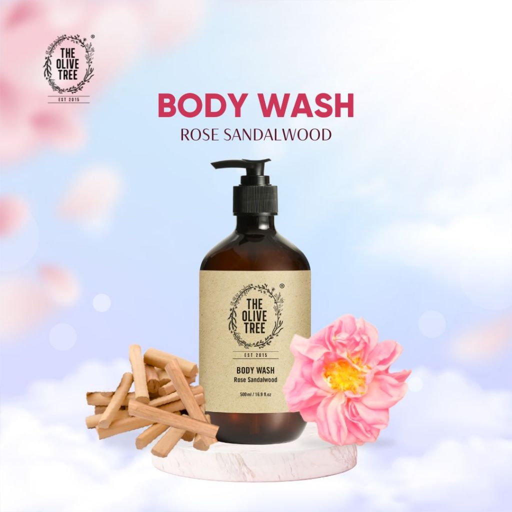 The Olive Tree Rose Sandalwood Body Wash 500ml for Dry Itchy Skin ...