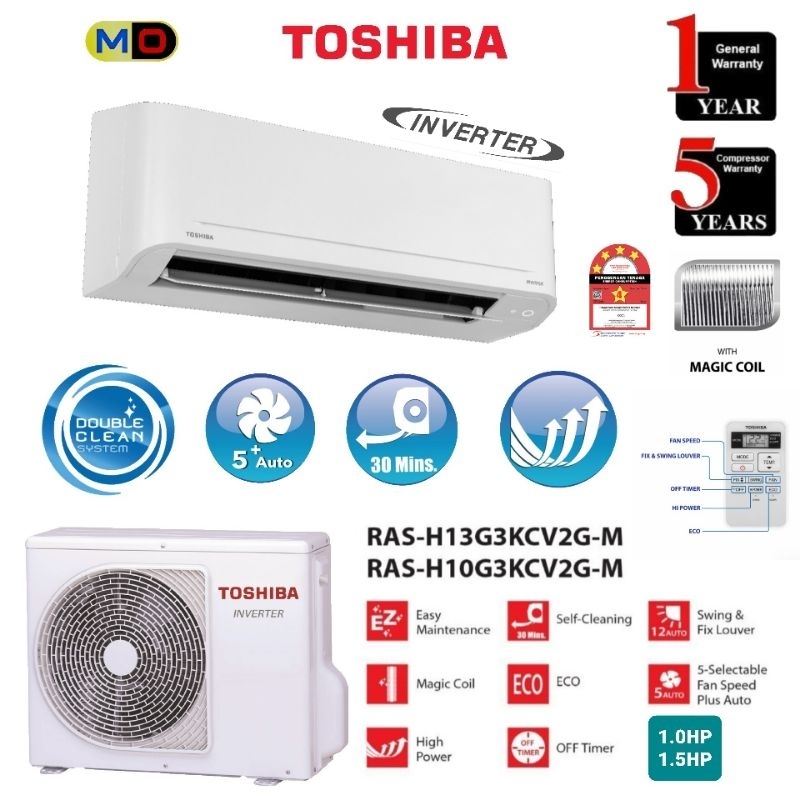 (FREE SHIPPING) Toshiba inverter Air Cond 1.0HP / 1.5HP RAS- H10G3KCV2G ...