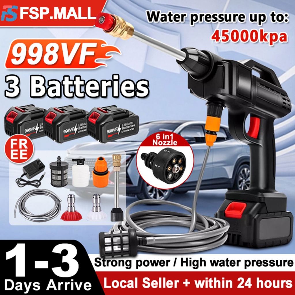998VF Cordless Water Jet High Pressure Portable Car Washer Power Spray Wash Gun Sprayer Water ...