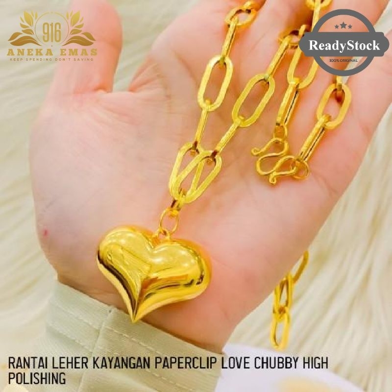 Rantai Leher Emas Hardware/PaperClip/Grafetta Love Gemuk | Gold 916 💯 ...