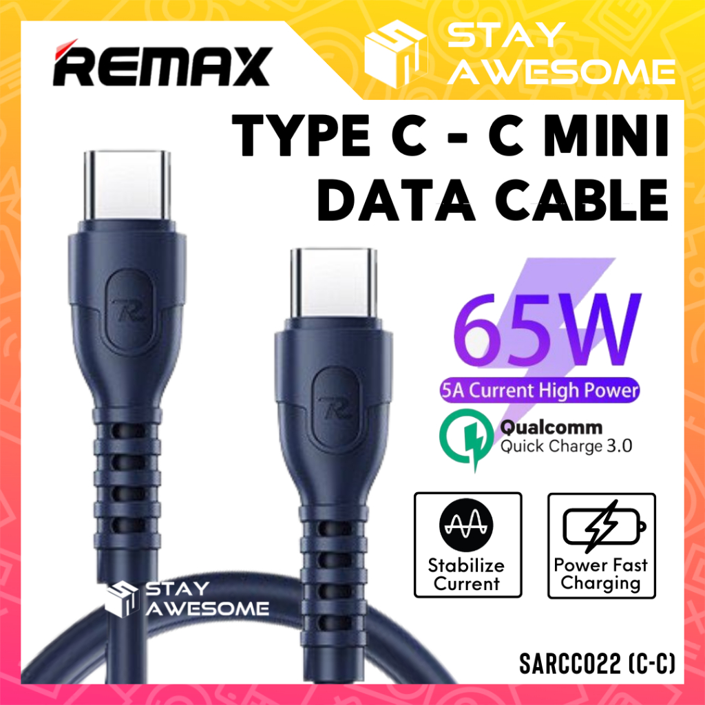 REMAX Super Fast Charging 65W Short Cable Type C To Type C Data Cabel ...