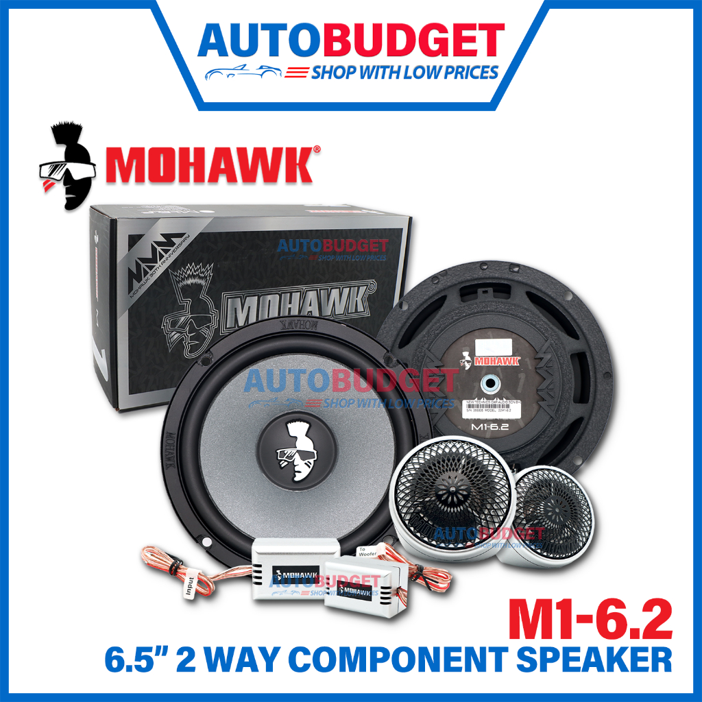 MOHAWK M1-6.2 2-Way Component Speaker 6.5 Inch Silver Bass Mid Tweeter Mohawk Car Speaker Set ...
