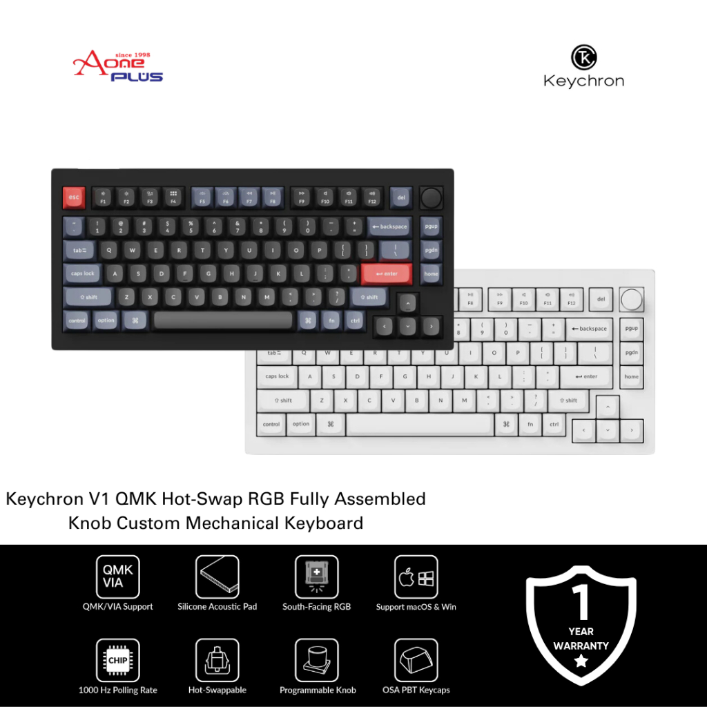 (AONE PLUS SS2) Keychron V1 QMK Hot-Swap RGB Fully Assembled Knob ...