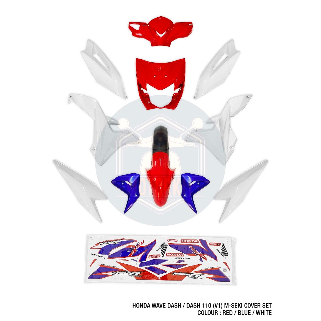 HONDA WAVE DASH 110 DASH 110 DASH110 V1 MSEKI BODY COVER SET M SEKI COVERSET WITH STICKER STRIPE ...
