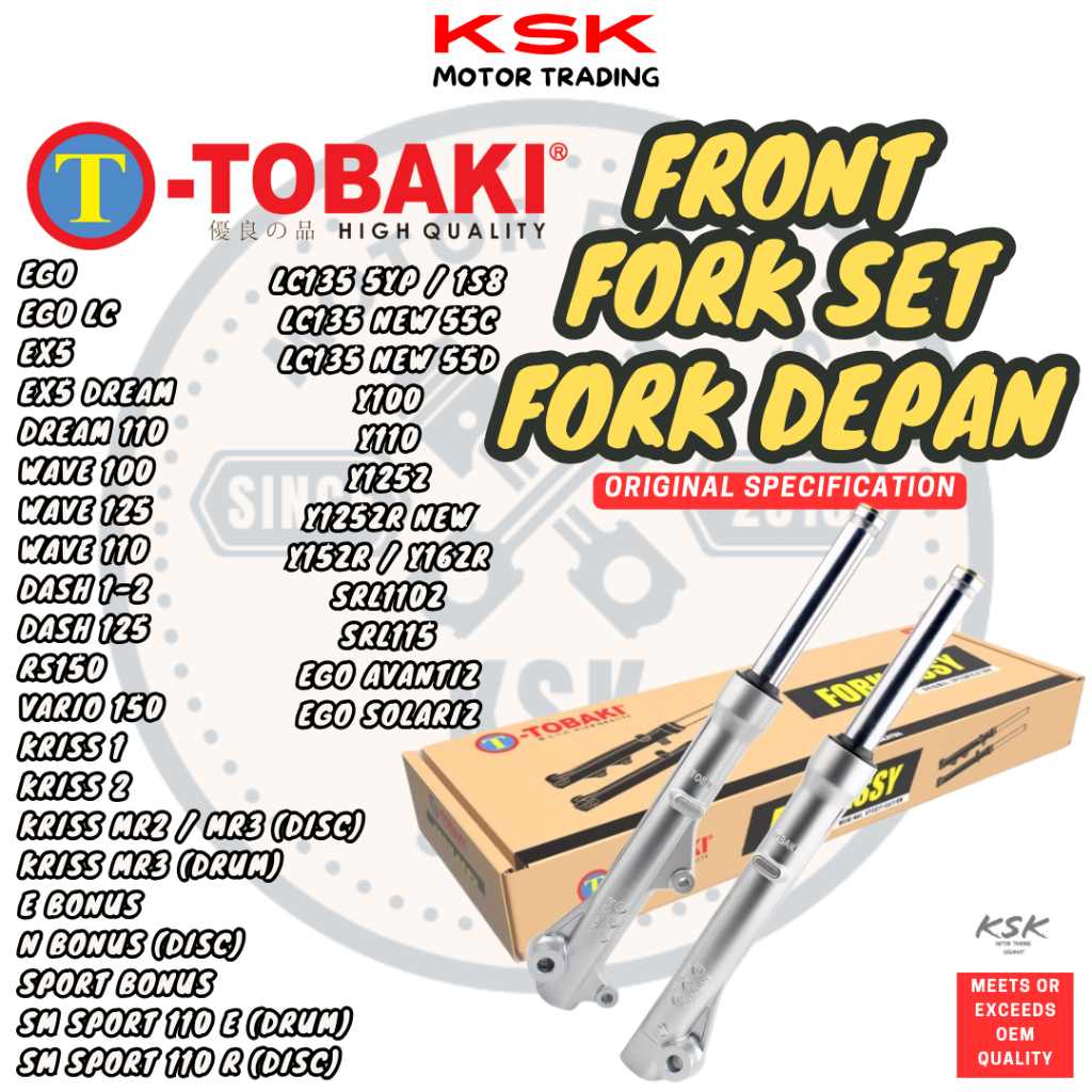 TOBAKI FRONT FORK SET DEPAN LC135 Y15 Y16 Y125 SRL 110 115 EX5 DREAM WAVE 100 125 DASH BONUS ...