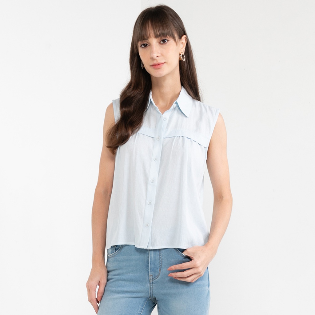 ELLE APPAREL Classic Soft Sleeveless Button Up Top EC100612-A102307 ...