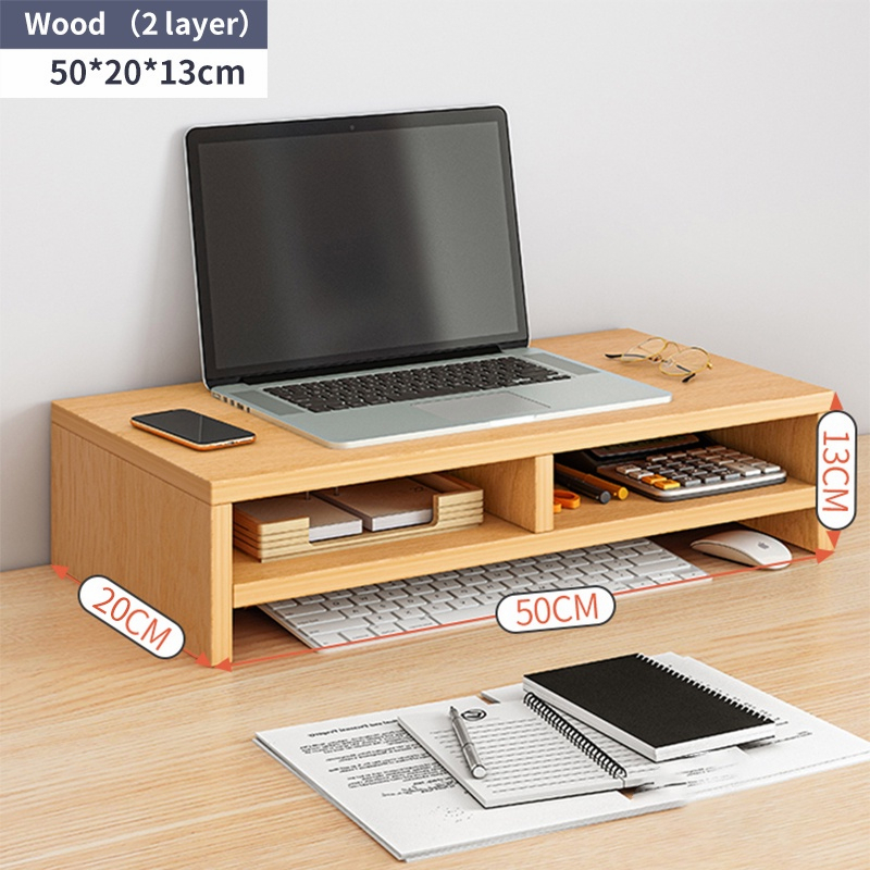 Computer Monitor Rack Drawer Wood Desktop Shelf 1/2 Layer Screen ...