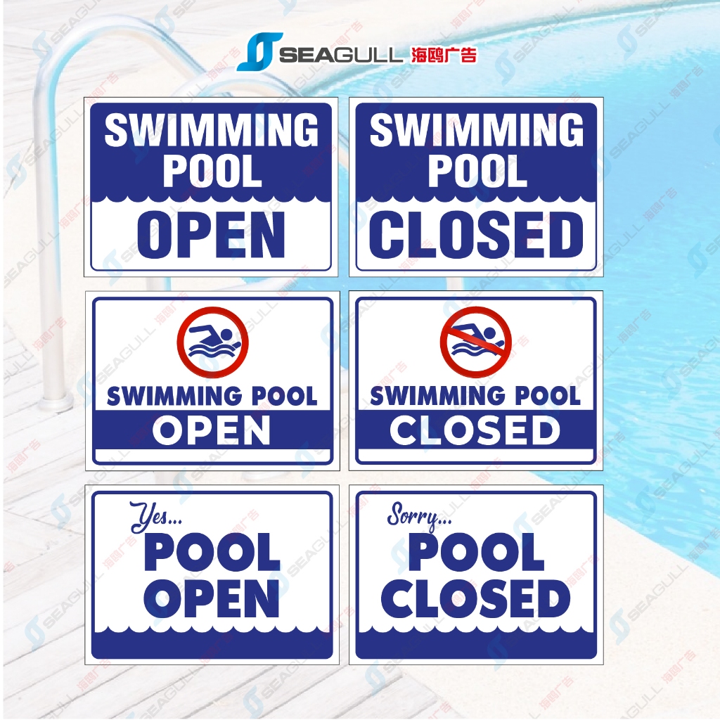 Swimming Pool Open Close Signage Kolam Renang Pool Rules Sticker with ...