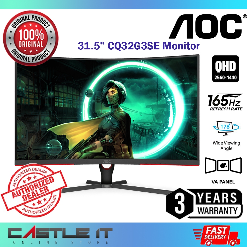 AOC CQ32G3SE 32" 165HZ 1MS HD MI DP DisplayPort Curved QHD Gaming ...