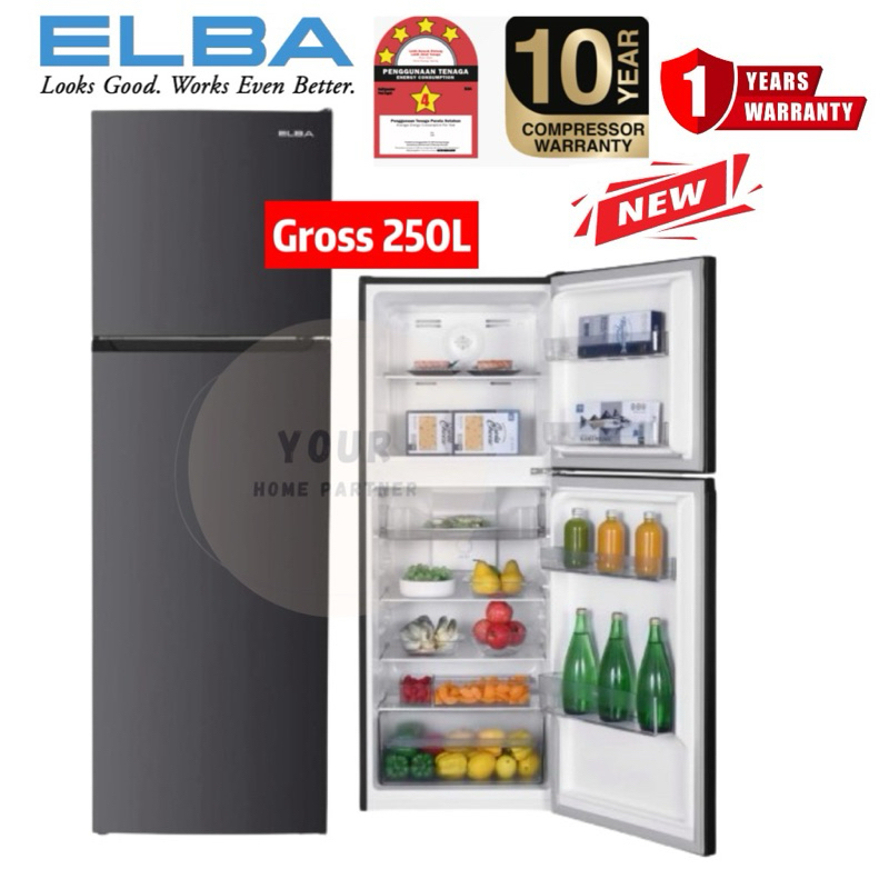 Elba 2 Door Fridge ER-Q2638(SV) Gross Capacity 250L | Shopee Malaysia
