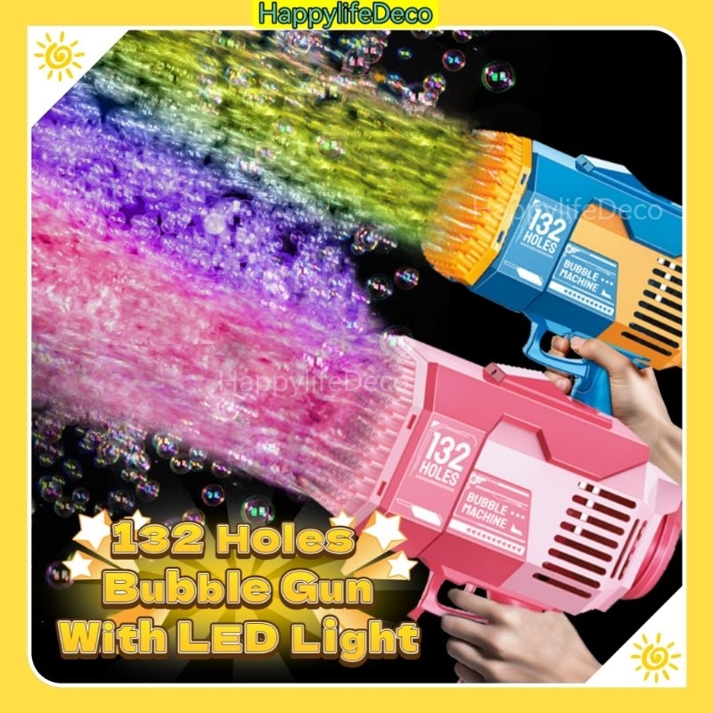 132 Holes Bubble Gun With LED Light Free Bubble solution Rechargeable ...