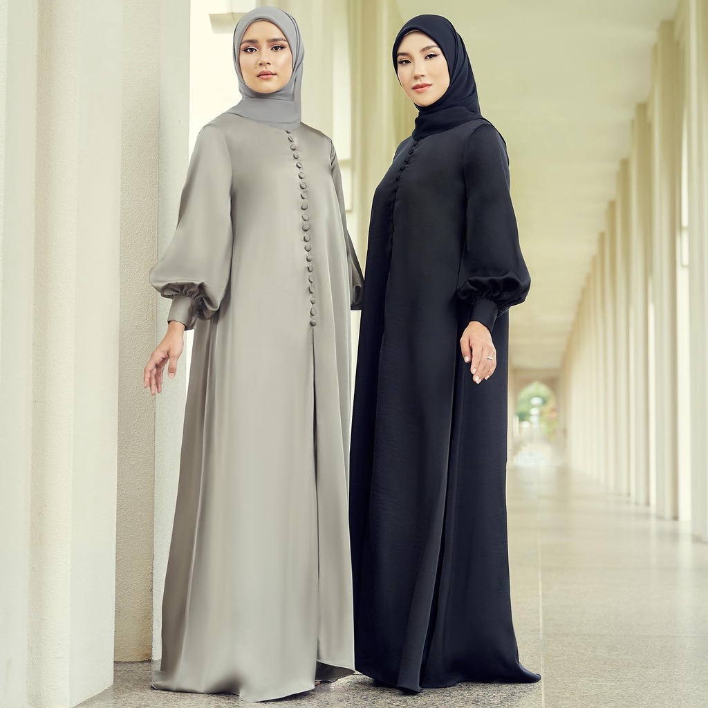 Thaina Dress Abaya jubah labuh putih Dubai jubah feyra satin nikah ...