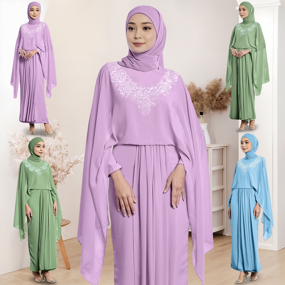 Jubah Abaya Sulam Pleated Long Dress Lilac Ironless Abaya Dress Dubai ...
