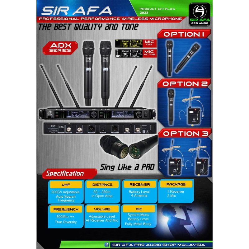 SIR AFA ADX SERIES PROFESSIONAL PERFORMANCE WIRELESS MICROPHONE UHF ...