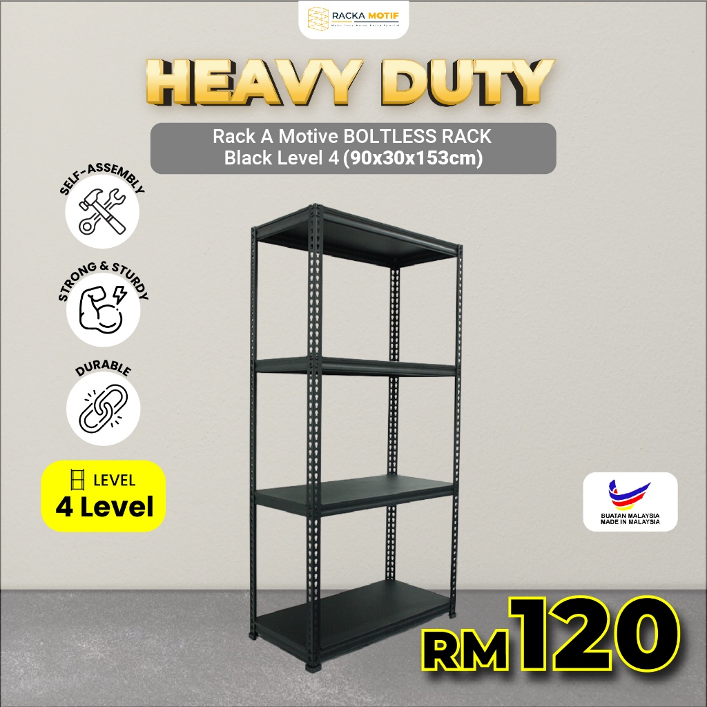 Rack A Motive BOLTLESS RACK TEXTURE BLACK 4 Level Boltless Rack Storage ...