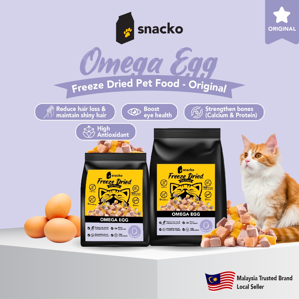 Snacko Original Omega Egg © | Freeze Dried Food Kucing Makan Gemuk Booster Snack Treat Dog Cat ...
