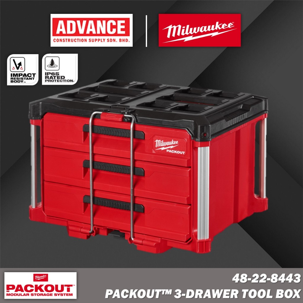 Milwaukee 48-22-8443 PACKOUT™ 3-Drawer Tool Box | Shopee Malaysia