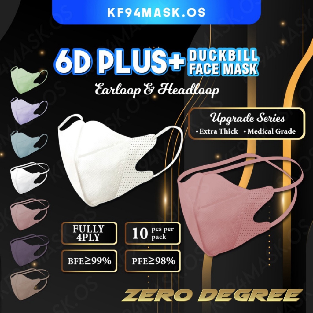 【ZERO DEGREE 6D PLUS DUCKBILL MASK HEADLOOP & EARLOOP】10pcs/Pack 4Ply Adult 3D Duck Bill Mask ...
