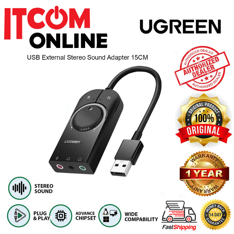 UGREEN 15CM USB EXTERNAL STEREO SOUND ADAPTER ADAPTER (UG-CM129-40964) BLACK | Shopee Malaysia