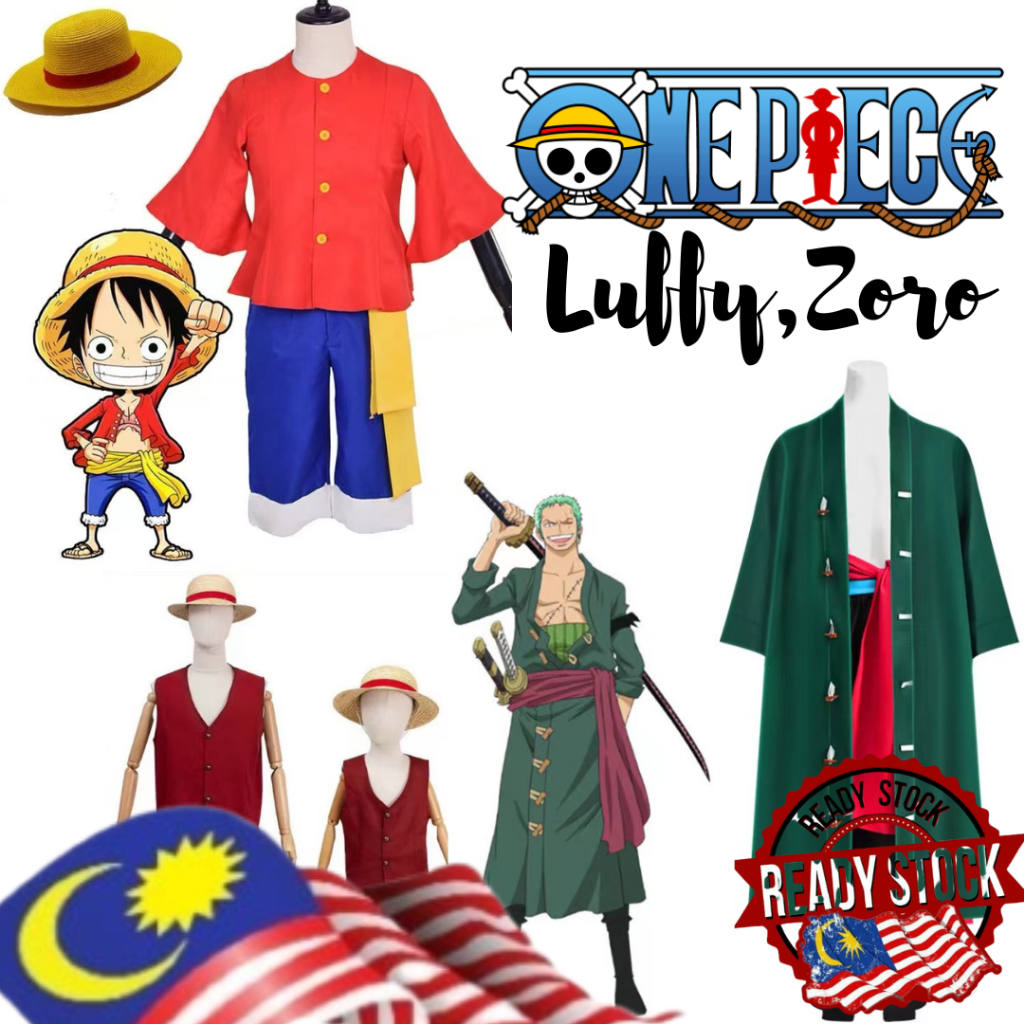Costume One Piece Luffy & Roronoa Zoro Cosplay Shirt Pants Clothes Hat ...