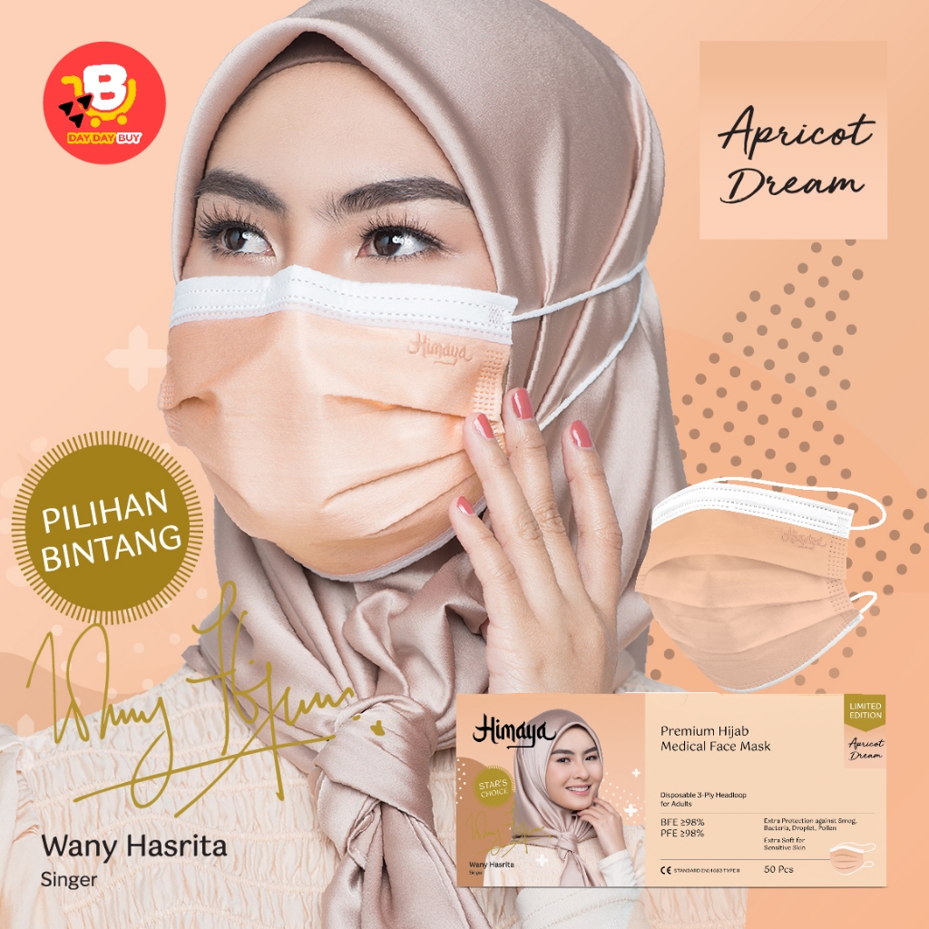 Himaya 3-Ply Hijab Premium Medical Face Mask 50s - Apricot Dream ...