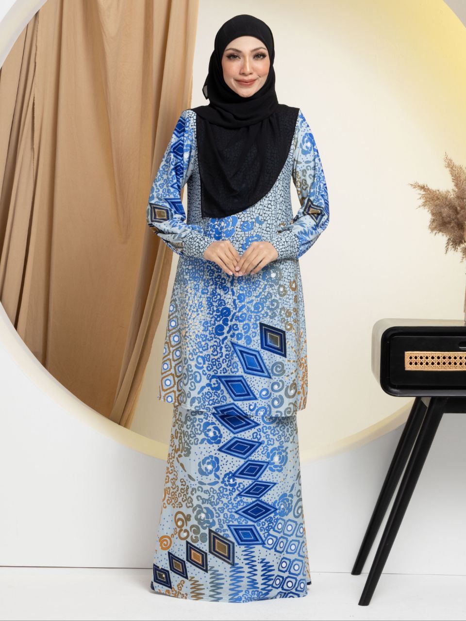 Bktr3040 Corak Batik Ironless Baju Kurung Moden Lycra Korea Selesa Cantik Anggun Bergaya