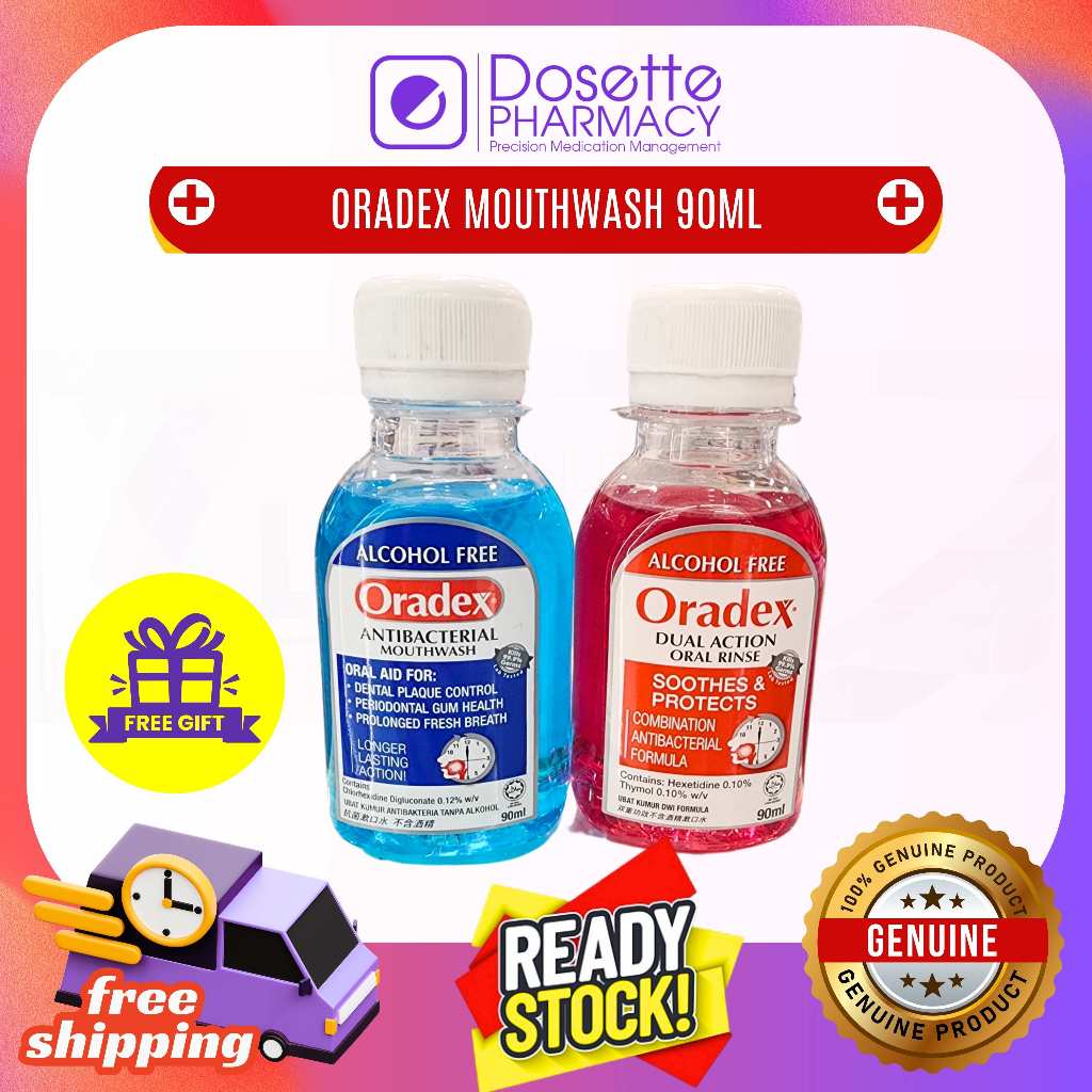 ORADEX MOUTHWASH GARGLE 90ML ( ANTIBACTERIAL - BLUE / DUAL ACTION - RED ...
