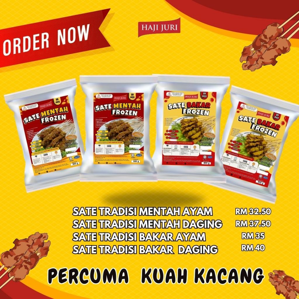 SATAY AYAM, DAGING FROZEN + FREE Kuah Kacang Sedap SATE HAJI JURI ...