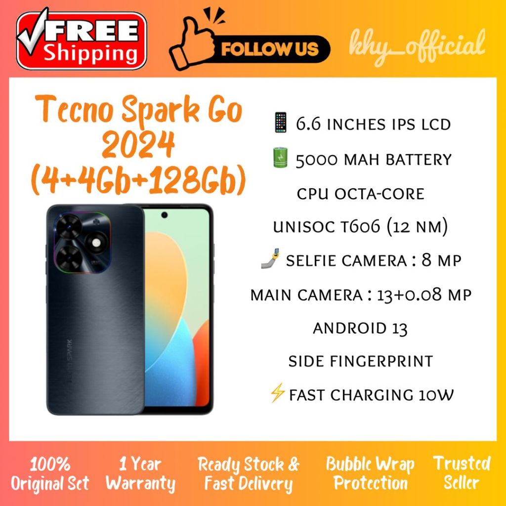 New Smartphone Original Tecno Spark Go [ 4+4Gb Ram+128Gb Rom | 6.6" Big ...