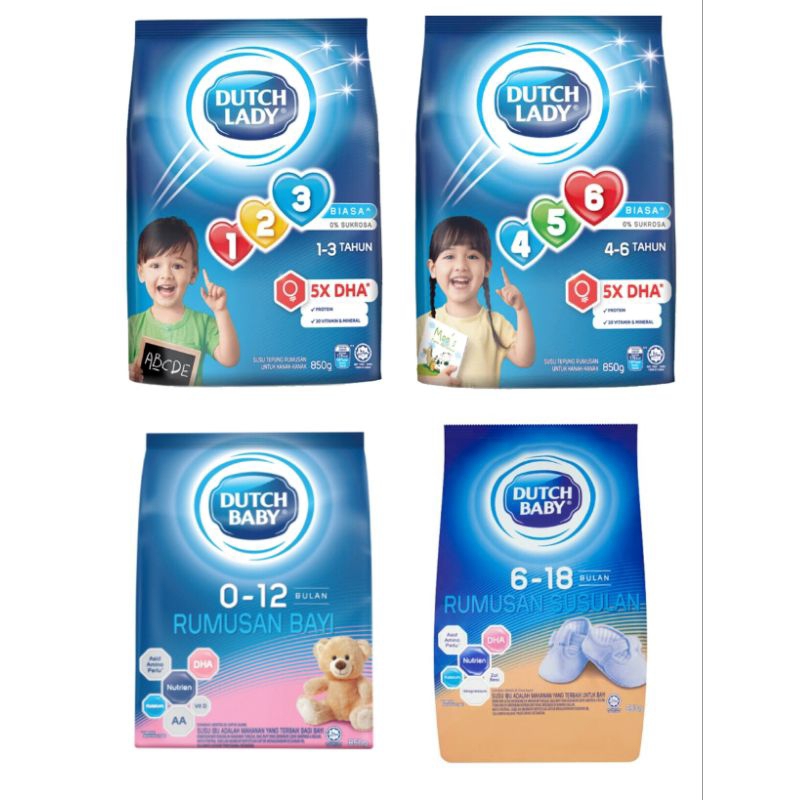 Dutch lady 123/456/6+/0-12 bulan/6-18 bulan (Biasa/Madu/Coklat) Exp:2025/2026 (550g/850g/1.8kg ...