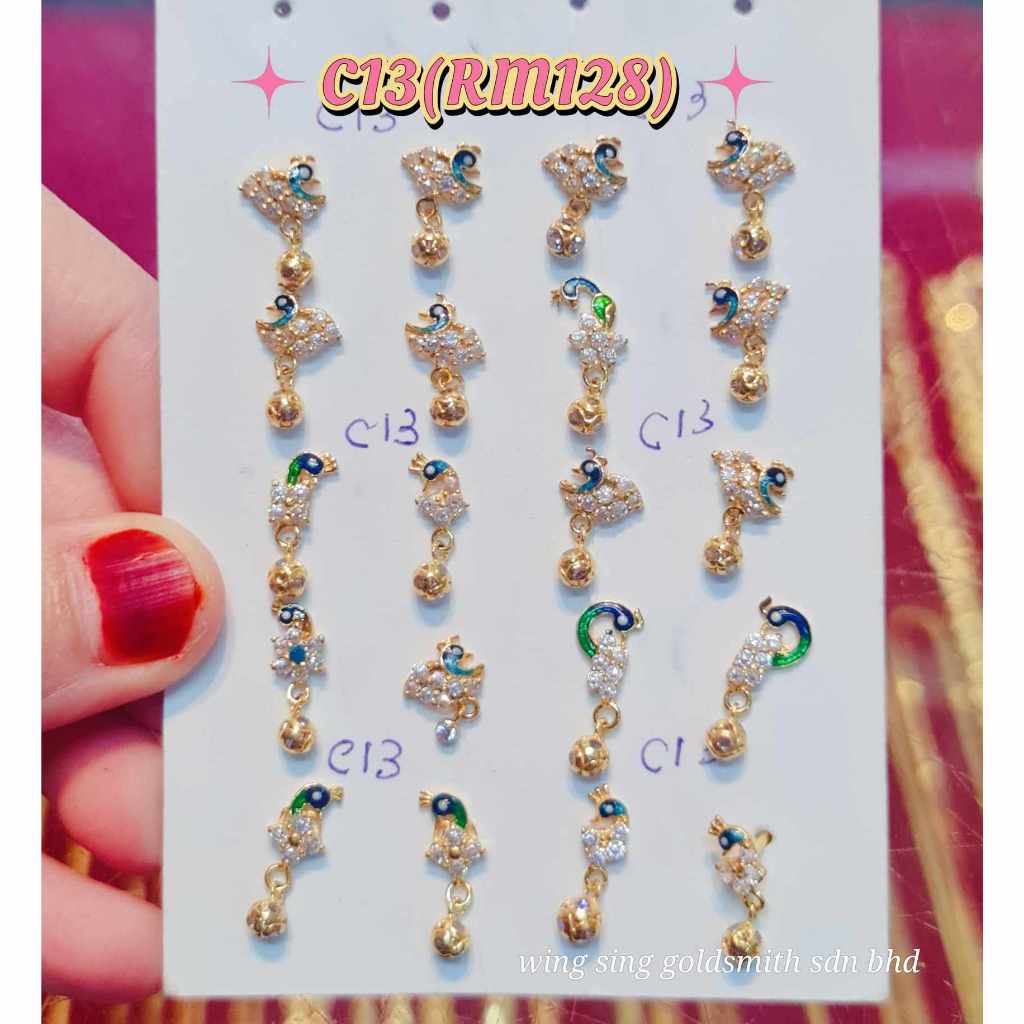 Wing Sing Gold 1PCS Peacock Nose Stud / Mukuthi / Subang Hidung Merak ...