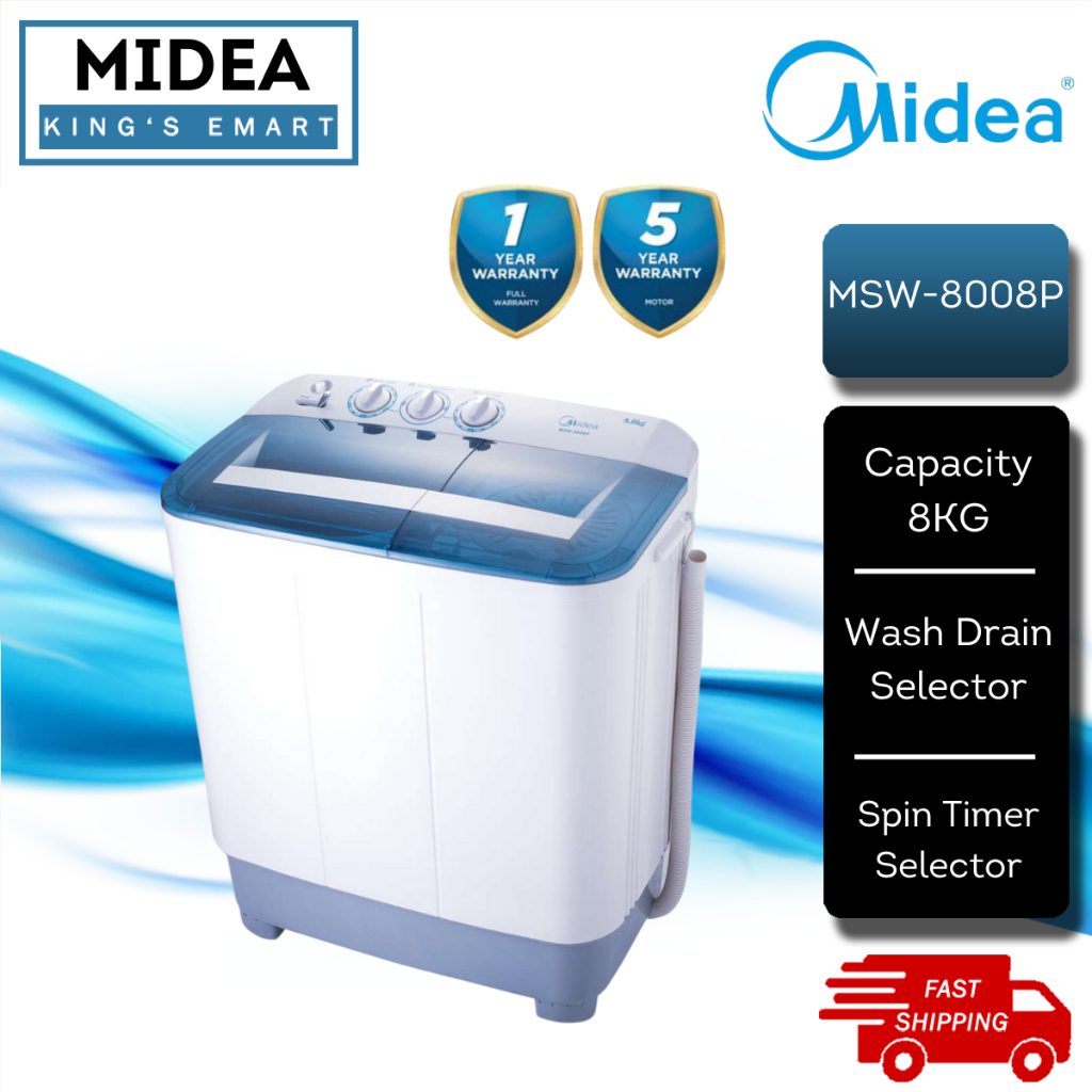 MIDEA Semi Auto Twin Tub Washing Machine 6.0kg MSW-6008P / 8.0kg MSW ...