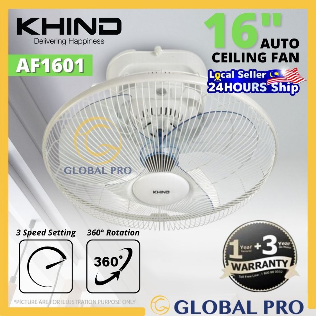 KHIND AF1601 16" Auto Fan 3 Control Speed 3 Years Warranty Ceiling Fan ...