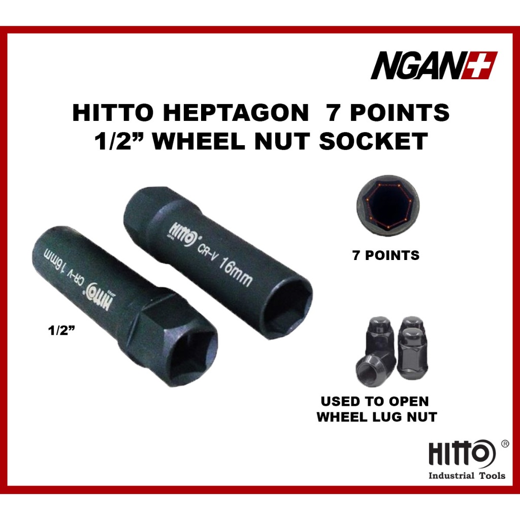 Hitto Heptagon 7 Point 1/2" Wheel Nut Socket Sport Rim 7 point for ...