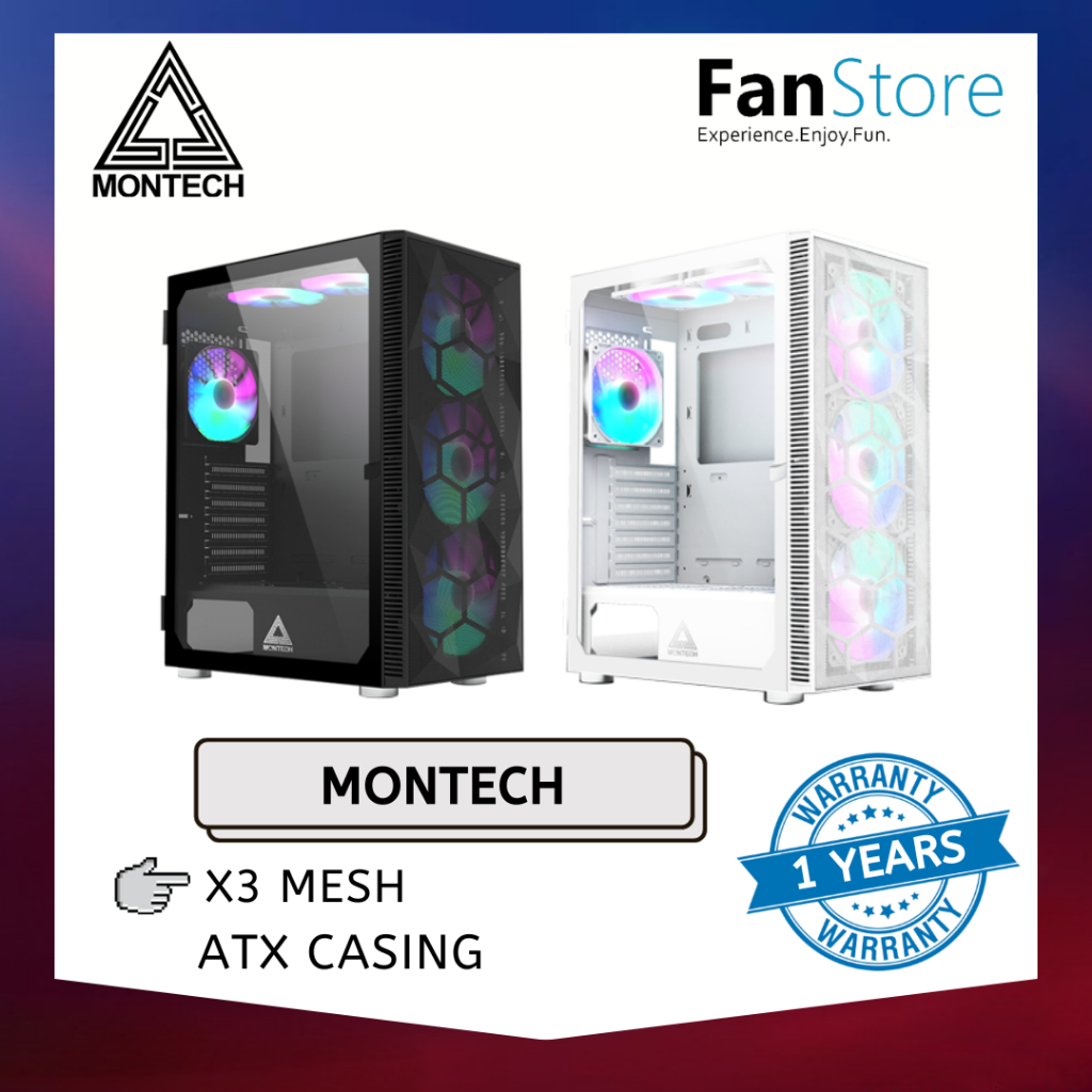 FANSTORE MONTECH X3 MESH ATX Case Black & White PC Desktop Six Fixed ...