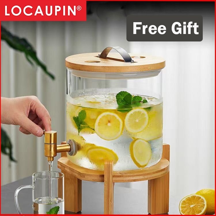 Locaupin Glass Beverage Dispenser with Gold Stainless Steel Spigot Wide ...