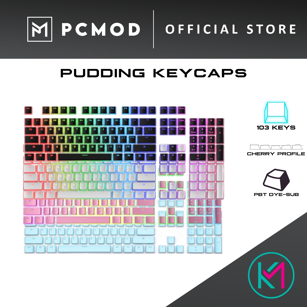 PUDDING | Cherry Profile Keycaps | Black / White / Pink / Blue | PCMOD ...