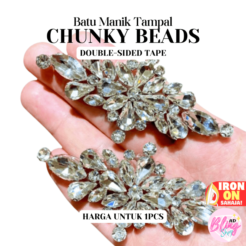 1pc Chunky Beads Manik Tampal Double-sided Tape Hotfix Rhinestones Iron ...