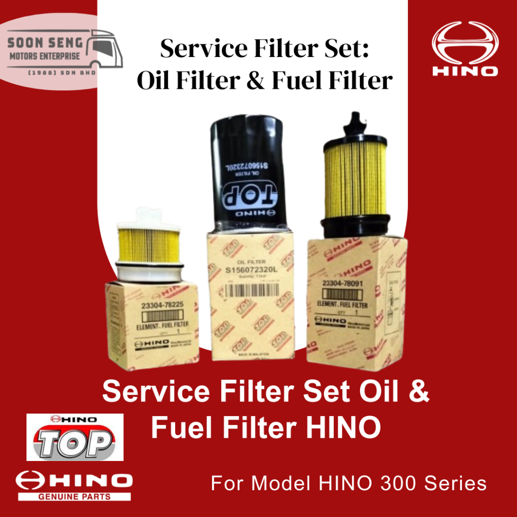 SERVICE FILTER SET OIL & FUEL FILTER HINO 300 Series WU600R / WU720R ...
