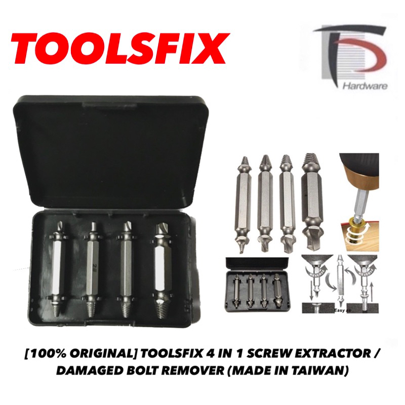 [100% ORIGINAL] TOOLSFIX 4 IN 1 SCREW EXTRACTOR / DAMAGED BOLT REMOVER ...