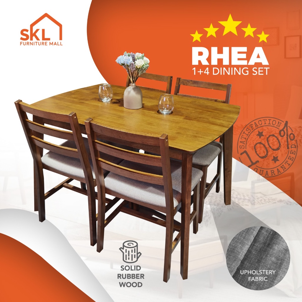 SKL Furniture_1+4 Full Solid Wood Dining Table Set / Meja Makan ...