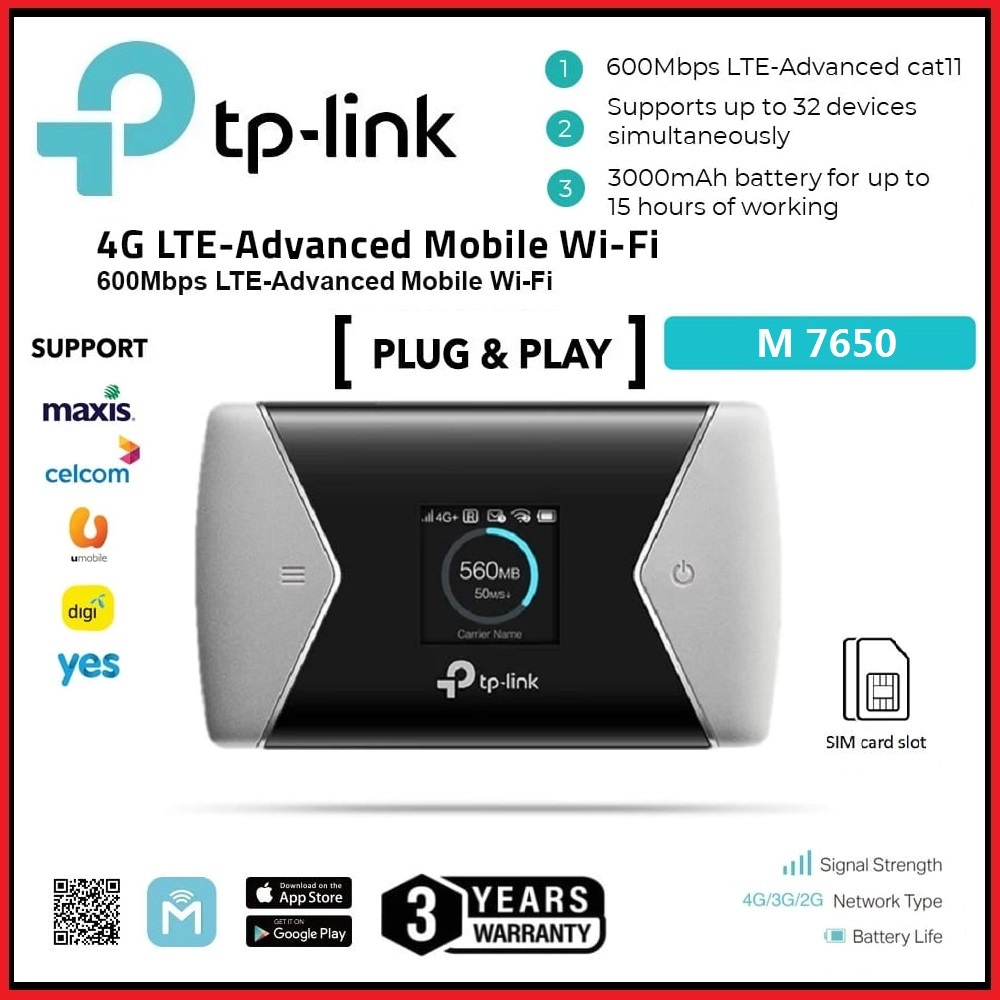 TP-LINK M7650 4G+ LTE WIFI AC1200 DUALBAND PORTABLE MODEM ROUTER | Shopee Malaysia