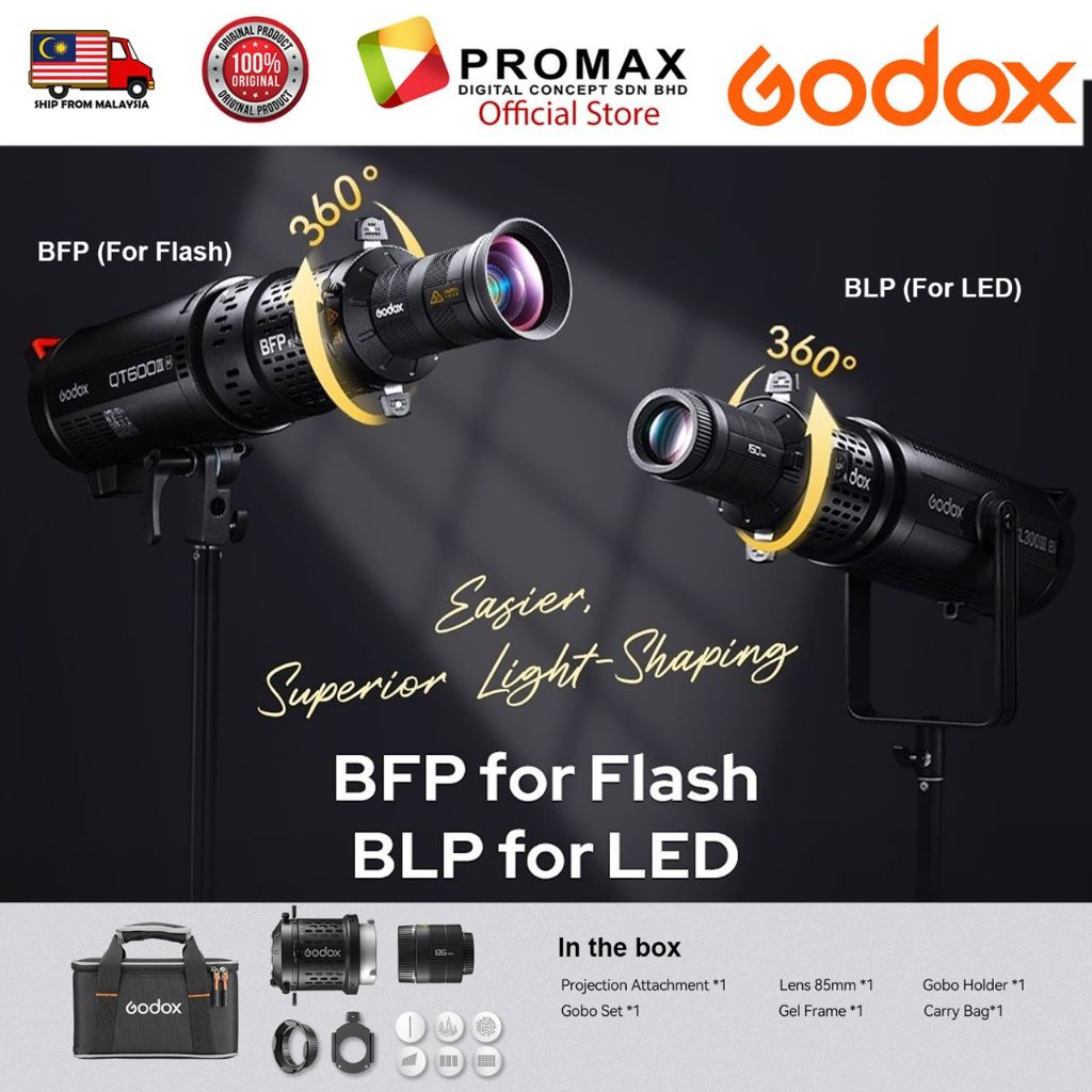 GODOX BLP BFP LED & FLASH Light Projection Attachment 360 Superior Light Shaping BFP (For Flash ...