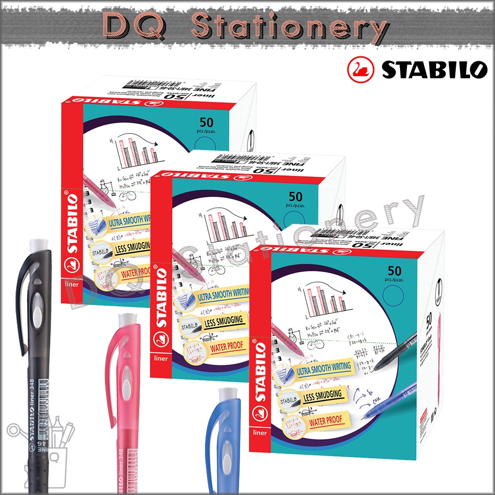 STABILO Liner 348 Retractable Semi Gel Ball Pen (1box/50pcs) | Shopee ...