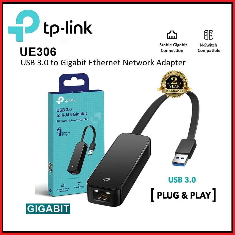 TP-LINK UE306 USB 3.0 USB 2.0 TO RJ45 GIGABIT ETHERNET NETWORK ADAPTER WITH PLUG & PLAY DESIGN ...