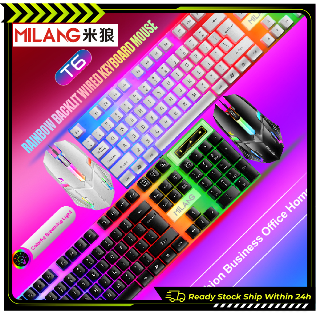 MILANG T6 Water Resistance RGB Keyboard & Mouse Combo RGB Rainbow Light ...