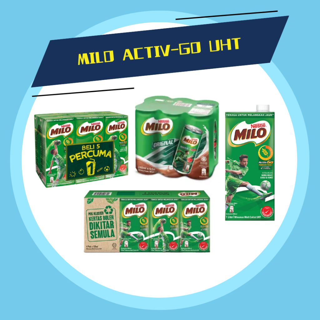 MILO Activ-Go UHT 200ml x 6 / 125ml x4 / 240ml x6 / 1 LITRE | Shopee ...