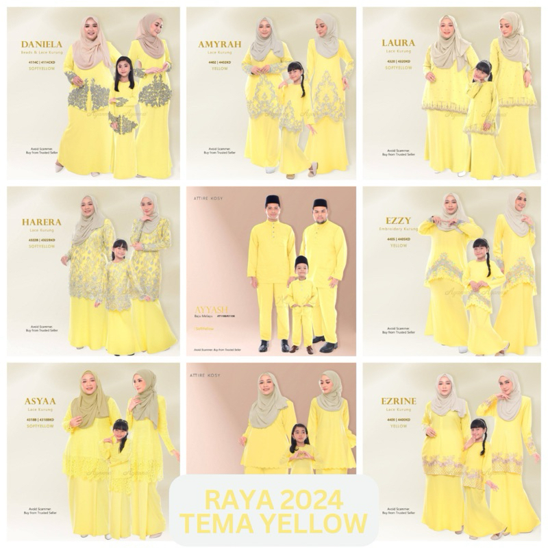 Set Family Tema Kuning Yellow. Baju Raya 2024. Baju Raya Plussize ...