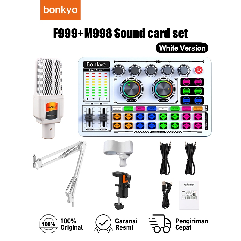 [Local Stock]bonkyo F999 Sound Card+M998Mic Audio Mixer Voice Changer ...