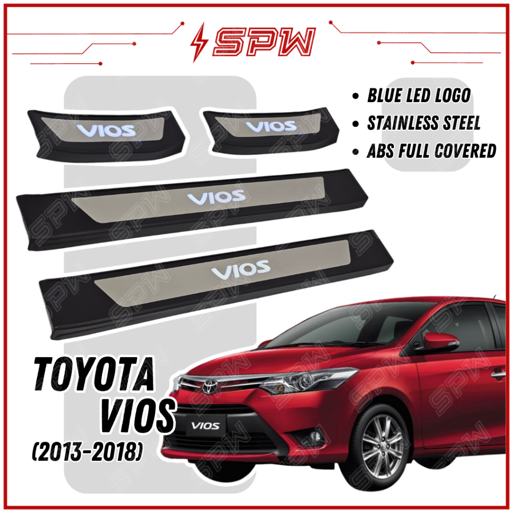 Toyota Vios NCP150 (2013-2018) Blue LED 4PCS Side Step ABS Stainless ...